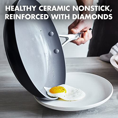 GreenPan Valencia Pro Hard Anodized Healthy Ceramic Nonstick 8" 9.5" and 11" Frying Pan Skillet Set, PFAS-Free, Induction, Dishwasher Safe, Ovens Safe, Gray