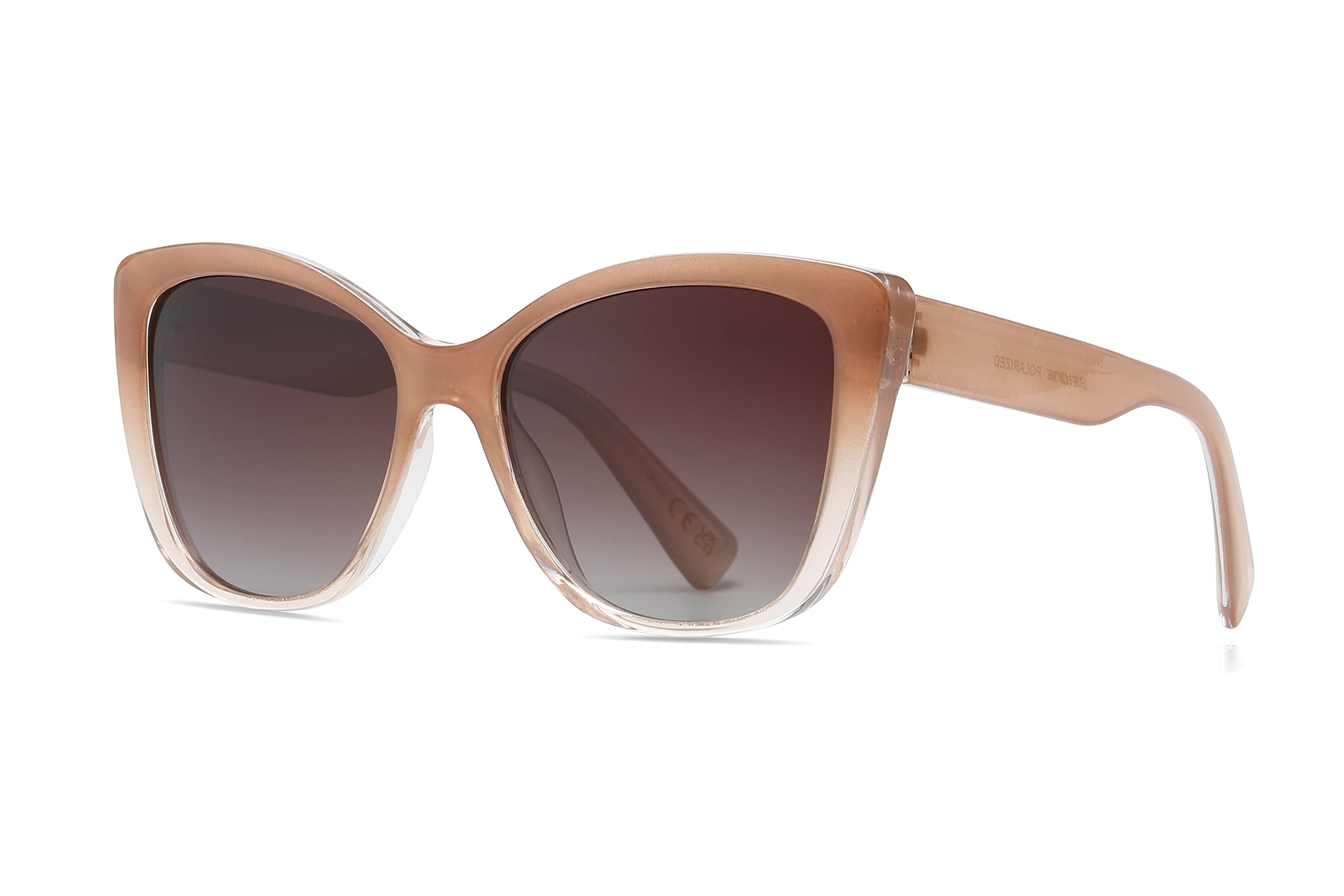Be One Women Cat Eye Fashion Polarized Sunglasses - UV400 Classic Retro C4 (Amber Tortoise + Brown Gradient)