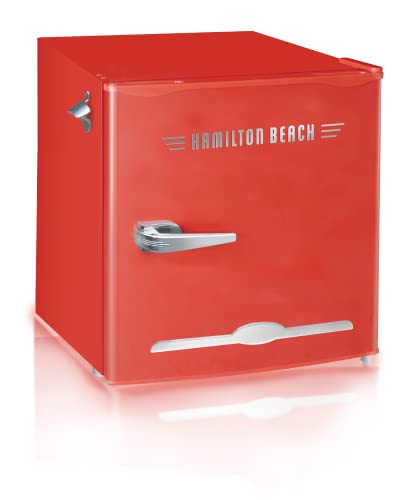 Hamilton Beach Retro Mini Refrigerator-Energy Saving-Adjustable Thermostat Control-Side Mounted Bottle Opener-Ideal for for Dorm, Office, RV, Garage, Apartment 1.7 Cubic Feet, Red