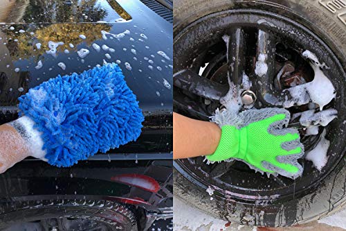 POLYTE Microfiber Chenille Car Wash and Dust Mitt and Glove Set, 3 Pack