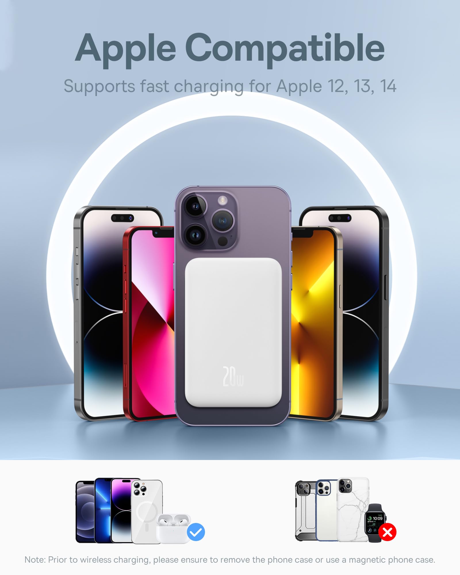 Baseus for Magsafe Battery Pack, 5000mAh Wireless Portable Charger for iPhone, PD 20W Magnetic Power Pank Fast Charging with USB-C Cable, Slim Magsafe Charger for Apple iPhone 15/14/13 Series, AirPods