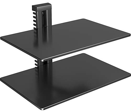PERLESMITH Floating AV Shelf Double Wall Mount TV Shelf - Holds up to 17.6lbs - DVD DVR Component Shelf - Perfect for Xbox, Projector, WiFi Router, Game Console and Cable Box, PSDSK2