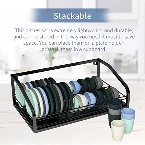 KEWOO Unbreakable Wheat Straw Dinnerware Sets of 4, 16Pcs Reusable Dinnerware Set,Lightweight Microwave Dishwasher Safe,Plates, Cups, Bowls for r Party, Picnic, Camping, Dorm (Pink)