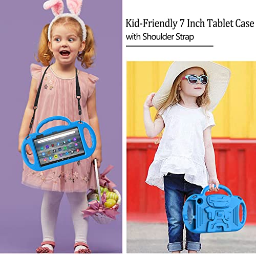 LTROP All-New Fire 7 Tablet Case (12th Generation, 2022 Release), Fire 7 Tablet Case for Kids, with Shoulder Strap, Shockproof Child-Proof Bumper Cover Case for Fire 7 2022 Tablet (7” Display), Blue