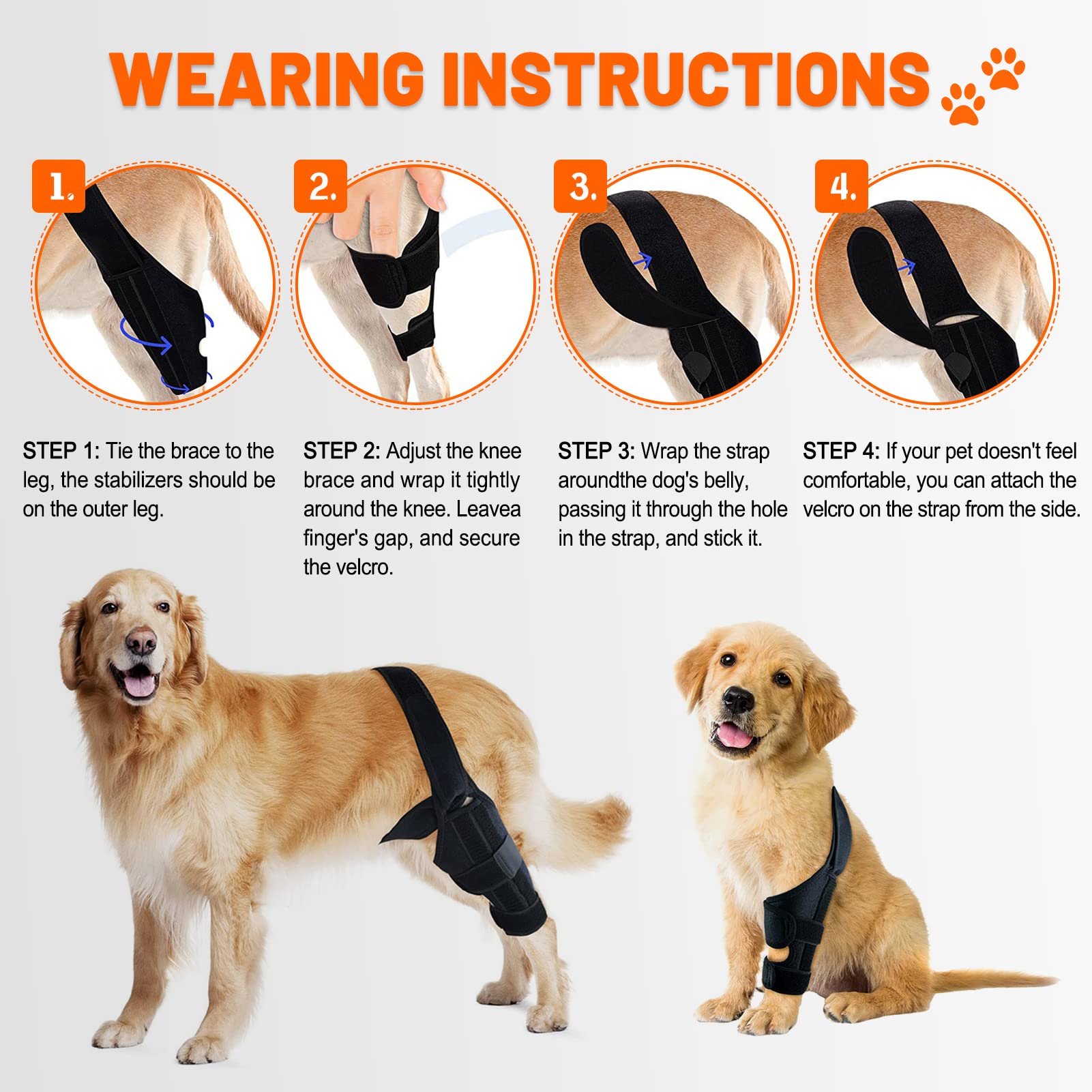 Dog Knee Brace for Torn Acl Hind Leg, Dog Leg Brace with Harness and Connection Belt, Support for Knee Cap Dislocation, Arthritis, Torn ACL Hind Leg (S(Thigh Girth 4.7″-8.9″, Leg Height 2″-6.9″))