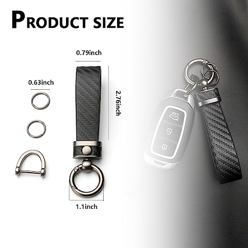 Kewucn Carbon Fiber Style Car Key Chain, Microfiber Leather Keychain, 360 Degree Rotatable Anti-Lost D-Ring Key Fob Holder (Black)