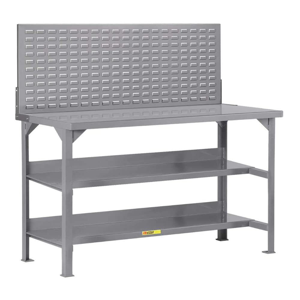 Little Giant WST3-3072-36-LP Welded Workbench with Double Lower Shelf Storage and Louvered Panel, 4000lbs Capacity, 30" Length, 72" Width