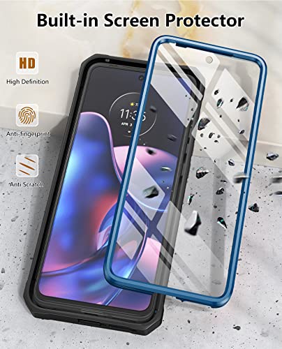 FNTCASE for Motorola Moto Edge 2022 Case: Drop Proof Protection Cover with Kickstand | Matte Textured Shockproof TPU | Military Grade Protective Sturdy 5G Phone Case - Blue(Not for Edge 2021)