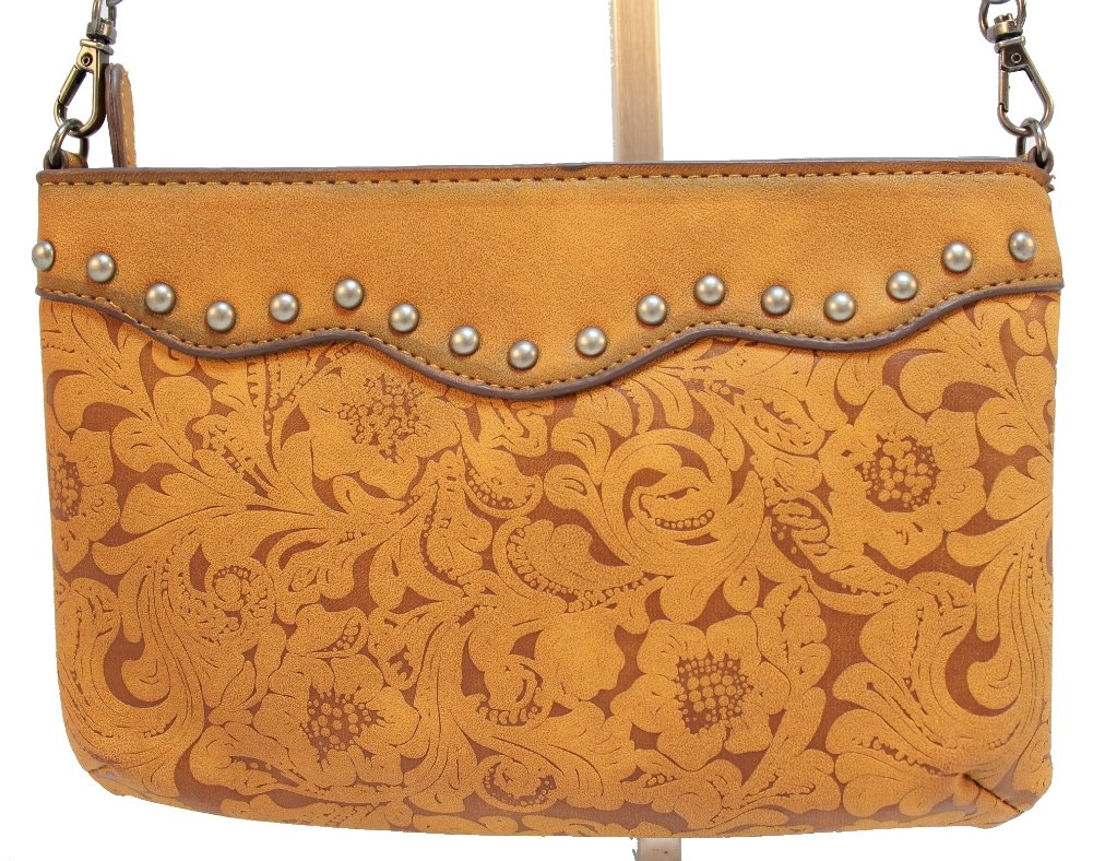 Genuine Leather Tooled with studd accents Small Cross Body Purse Handbag