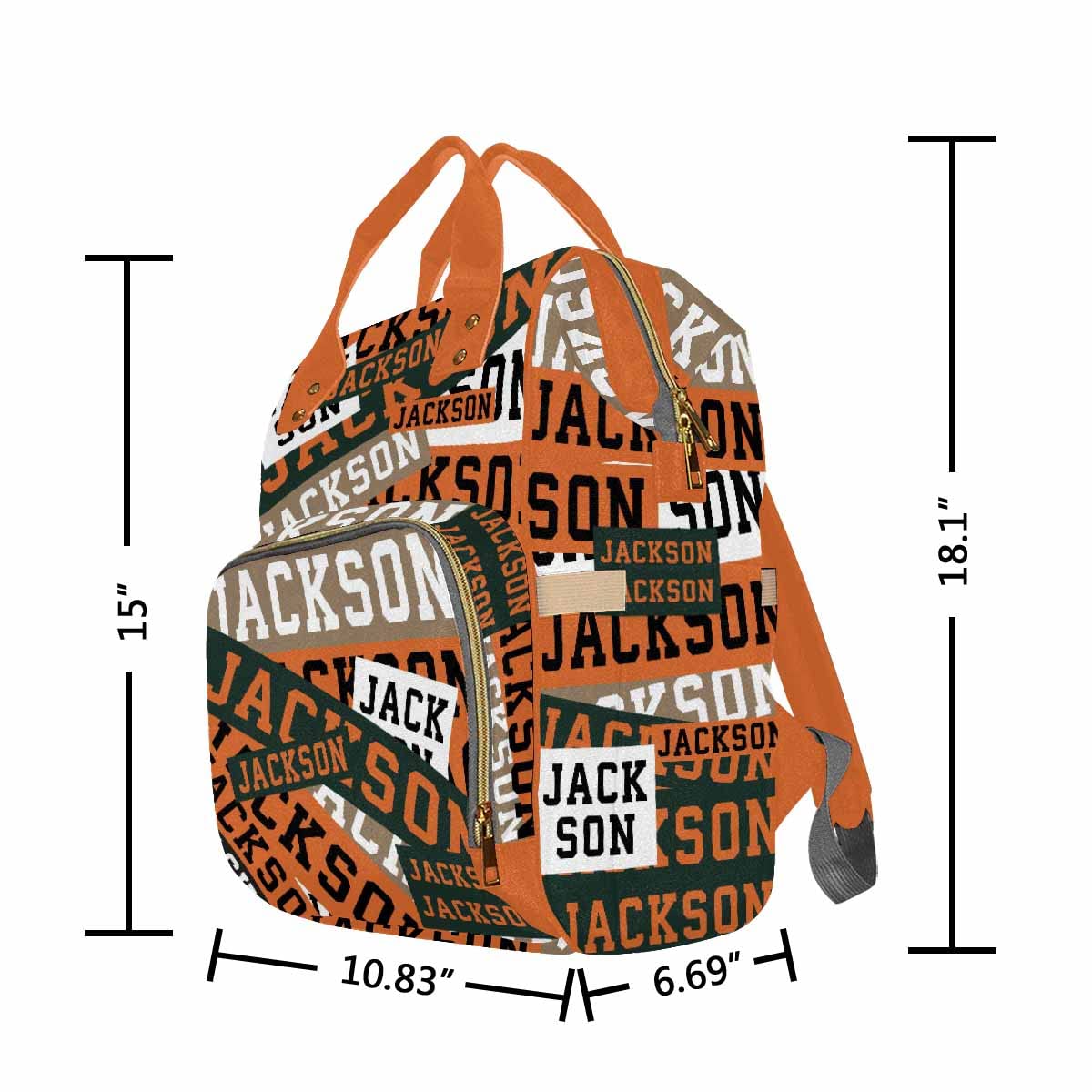 Customized Diaper Bag Backpack, Black and Orange Name Personalized Backpack with Text Mommy Nappy Baby Bag Shoulders Bag Casual Daypack Daycare Bag Travel Bag for Dad Mom