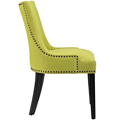 Modway Marquis Modern Elegant Upholstered Fabric Parsons Dining Side Chair with Nailhead Trim and Wood Legs, Set of 2, Wheatgrass