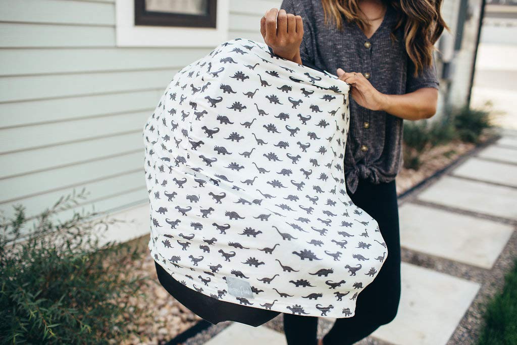 Baby Car Seat Cover Canopy and Nursing Cover Multi-Use Stretchy 5 in 1 Gift Dinos "Wild" by Copper Pearl