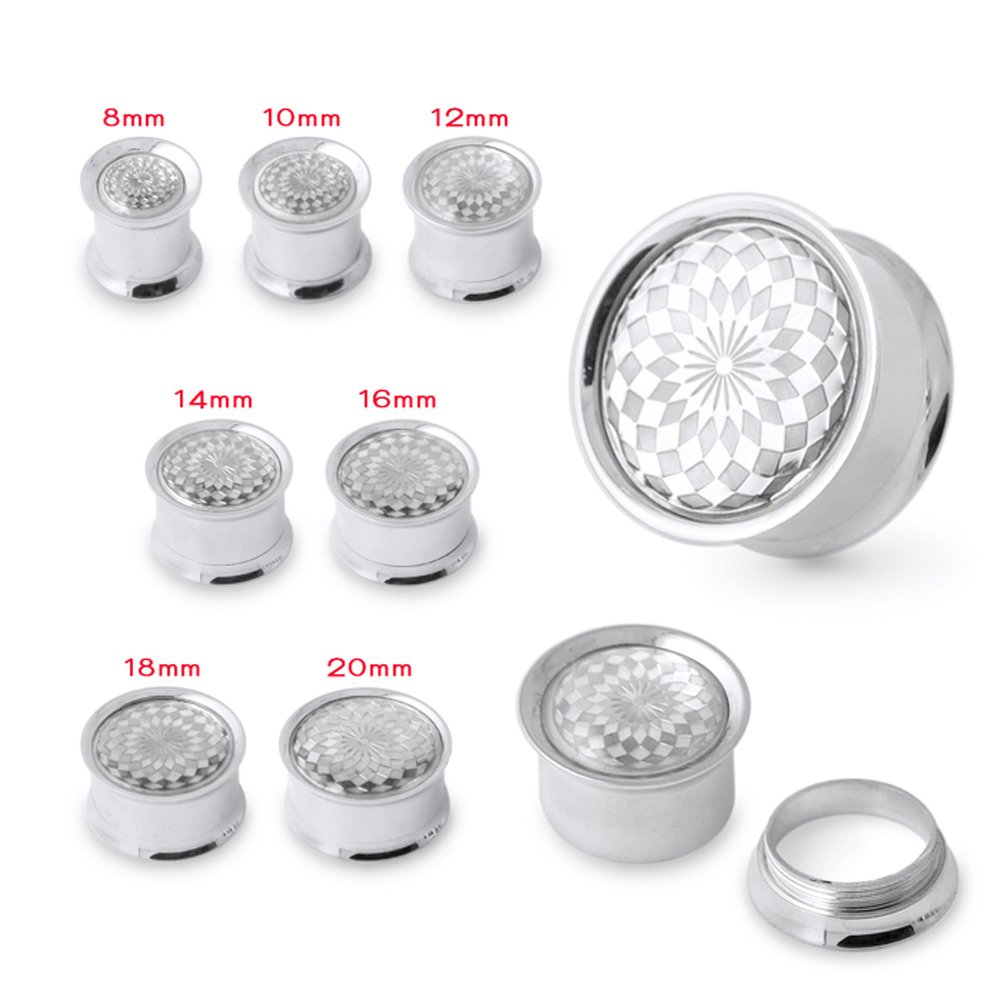 AtoZ Piercing 16MM Silver Tribal Synthesis Internally Threaded Sugical Steel Flesh Tunnel Ear Plug - Sold by Piece