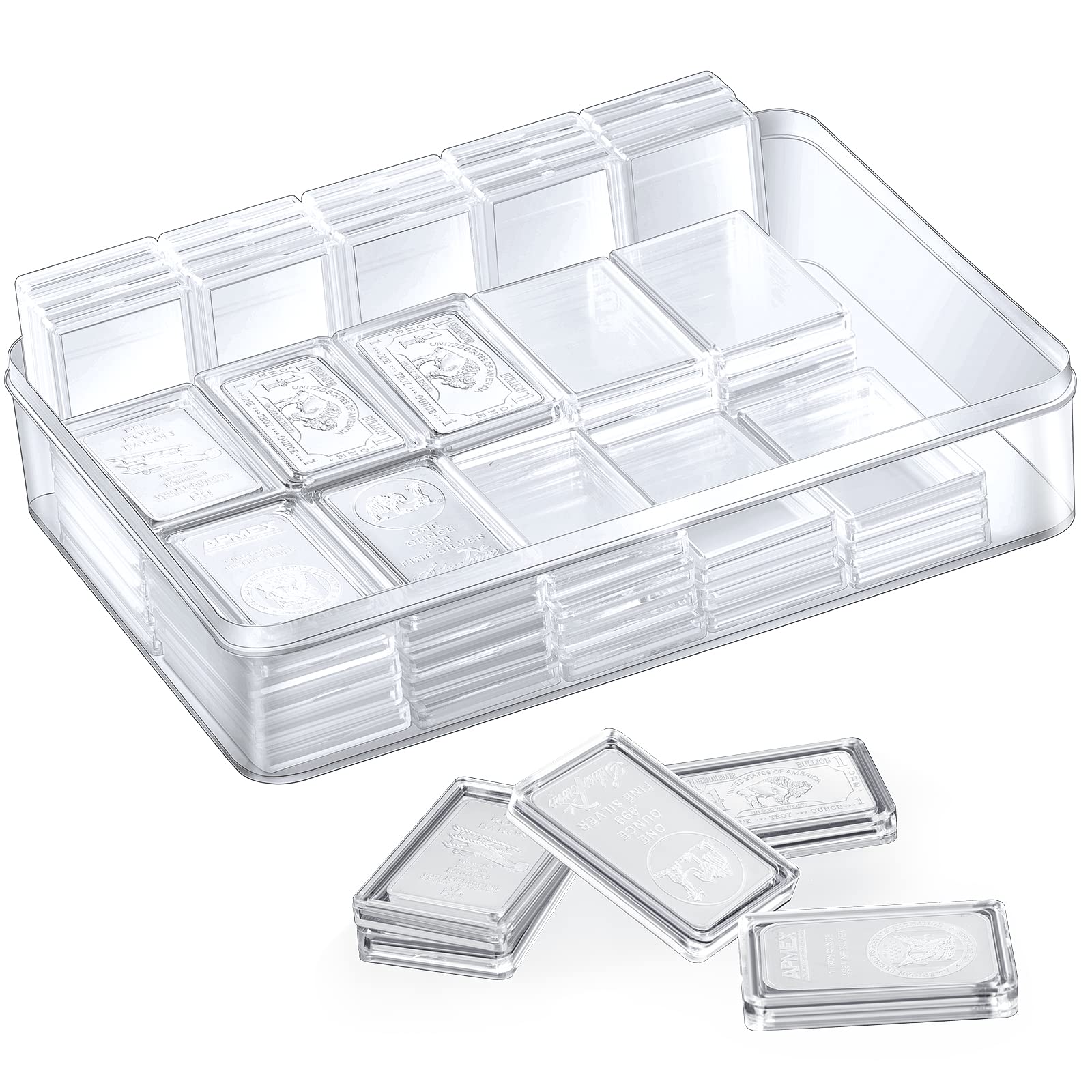 BeapTcely 50 Pcs Silver Bar Case 1 oz Silver Bar Holder Clear Silver Bar Storage Acrylic Silver Bullion Holders and Plastic Storage Organizer Box for 1 Troy Ounce Bar 1 oz Silver Bar (50)