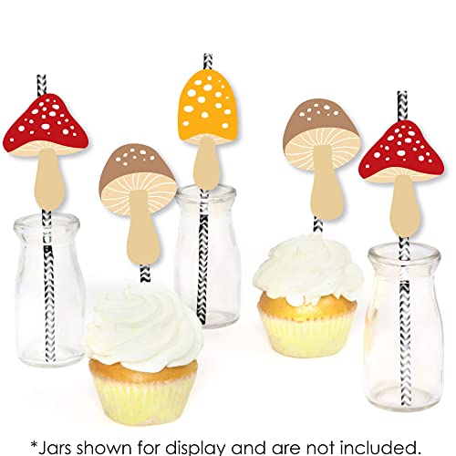 Big Dot of Happiness Wild Mushrooms - Paper Straw Decor - Red Toadstool Party Striped Decorative Straws - Set of 24
