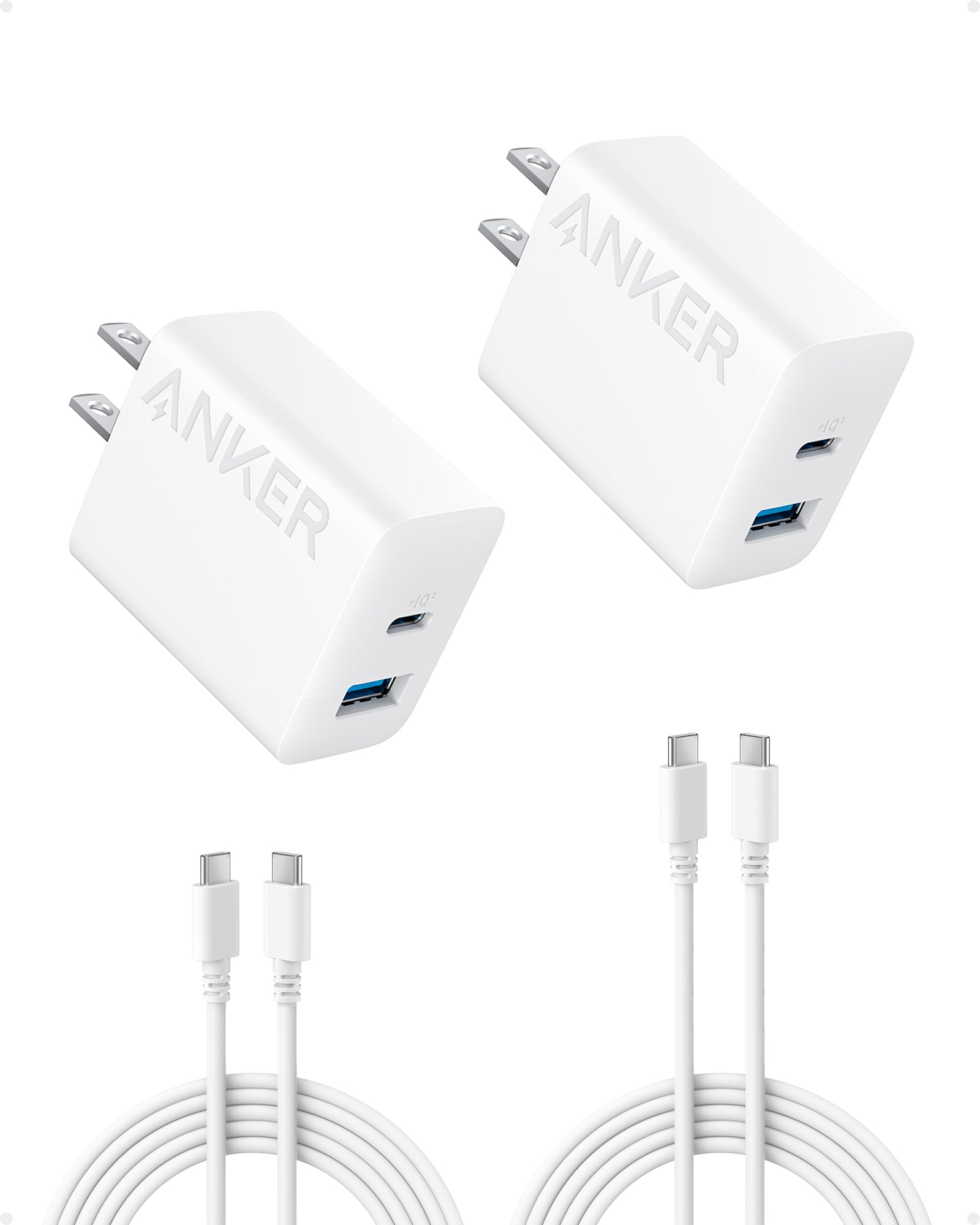 Anker iPhone 15 Charger, Anker USB C Charger Block, 2-Pack 20W Fast Wall Charger for 15/15 Pro/Pro Max/iPad Pro and More, with 2 Pack 5 ft USB-C Cable