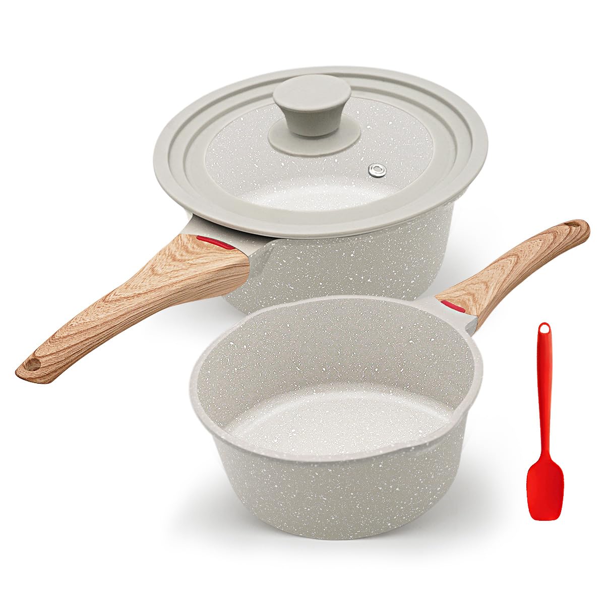 Bobikuke 1.5Qt & 1.8Qt Nonstick Sauce Pan Set with Lid, 4 Pcs Small Soup Pot with Pour Spout for Cooking Compatible for All Stoves, PFOA FREE