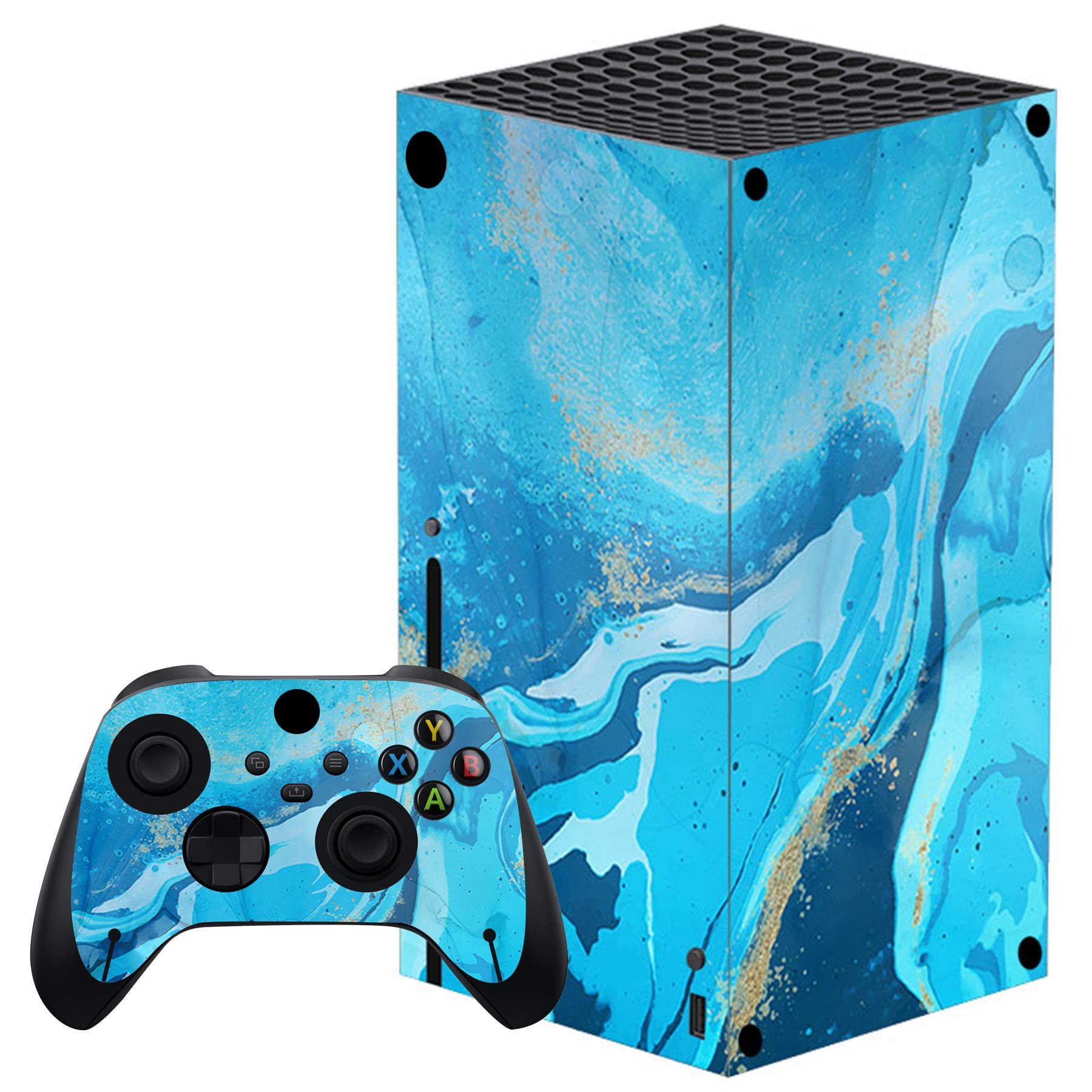 PlayVital Aquamarine Watercolour Custom Vinyl Skins for Xbox Series X, Wrap Decal Cover Stickers for Xbox Series X Console Controller