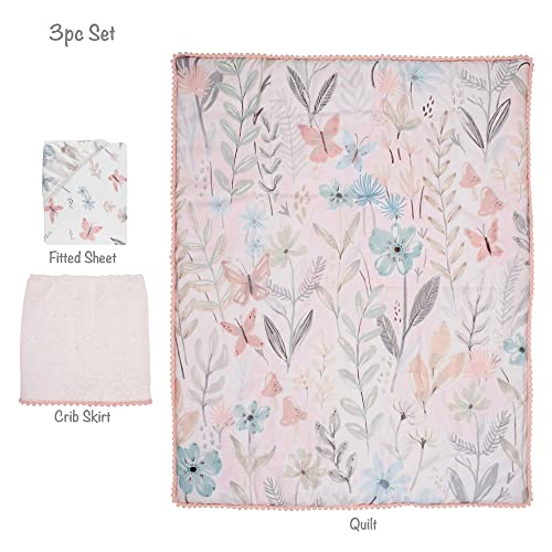 Lambs & Ivy Baby Blooms 3-Piece Pink Floral/Butterfly Baby Crib Bedding Set