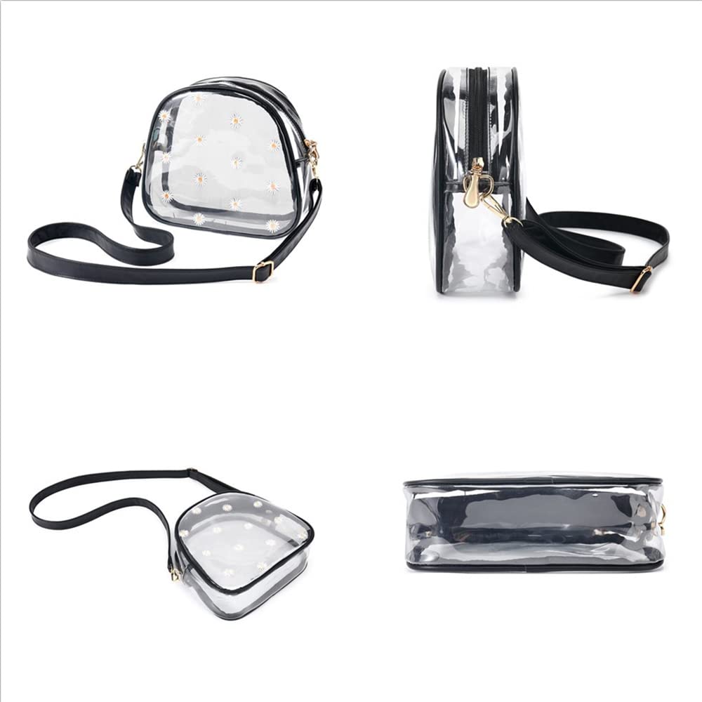 LOXOMU Clear Crossbody Purse for Women, Small Clear Purse Stadium Approved, See Through Clear Shoulder Bag with adjustable strap for Travel Work Concert (Black)