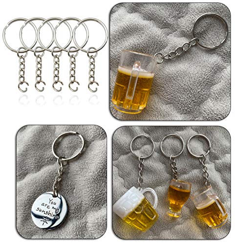 Key Ring with Chain and Open Jump Rings 1 inch, 50 Pack