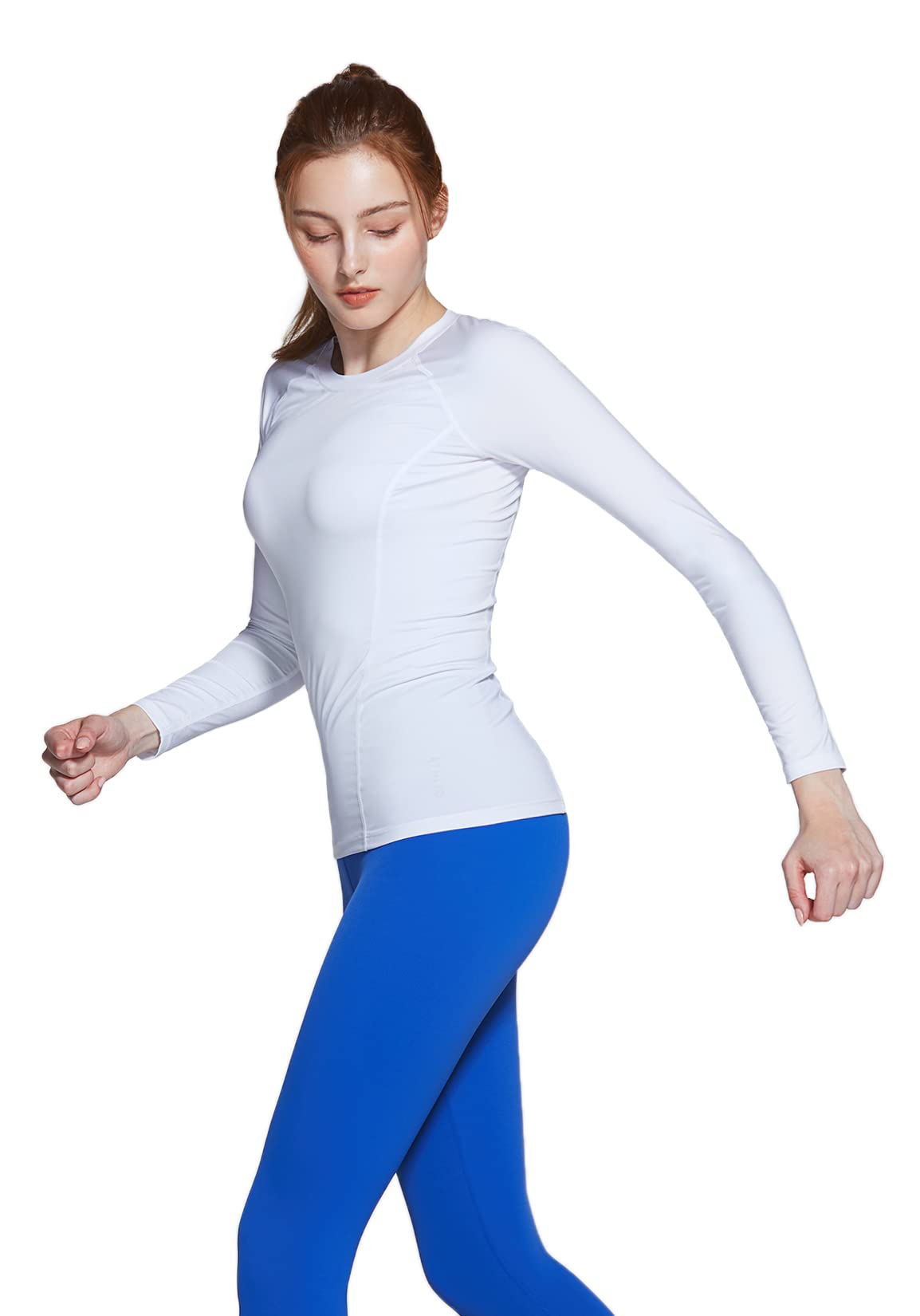 ATHLIO Women's Sports Compression Shirt, Cool Dry Fit Long Sleeve Workout Tops, Athletic Exercise Gym Yoga Shirts, 2pack White/White, X-Small
