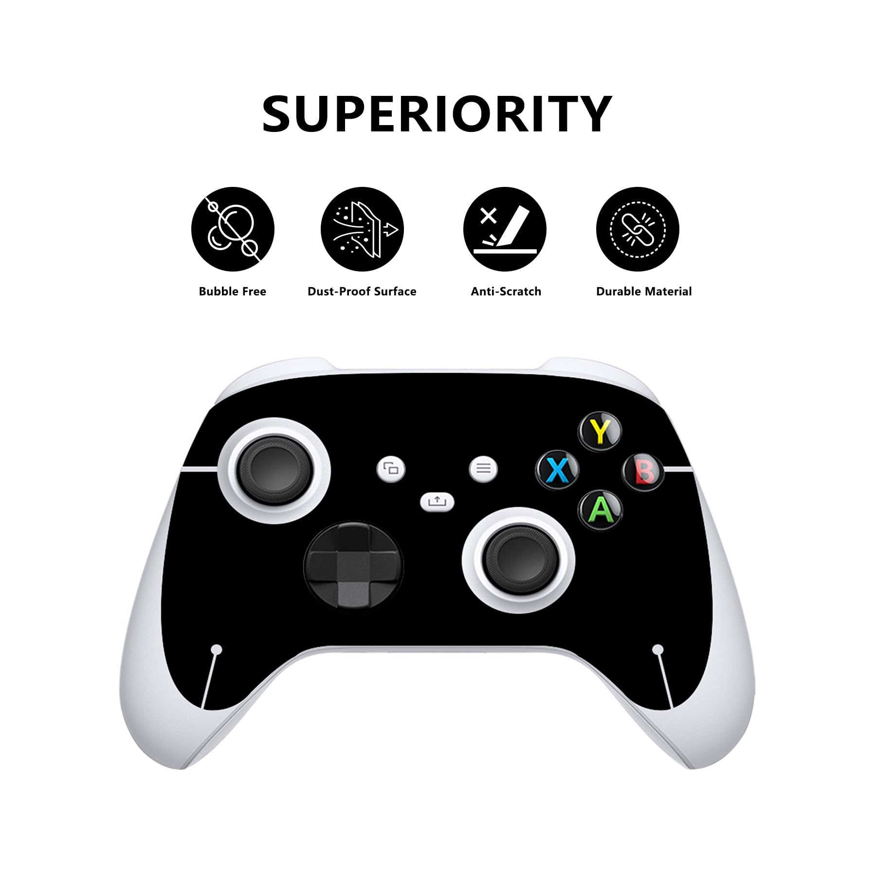 PlayVital Black Custom Vinyl Skins for Xbox Core Wireless Controller, Wrap Decal Cover Stickers for Xbox Series S Console Controller