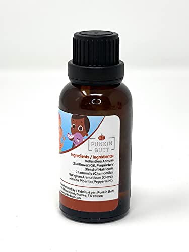 Punkin Butt Teething Oil - 1 oz - 100% Natural Teething Relief for Babies - Proprietary Blend Includes Chamomile, Sunflower, Peppermint, and Clove Oil - Baby Teething Relief with No Added Chemicals