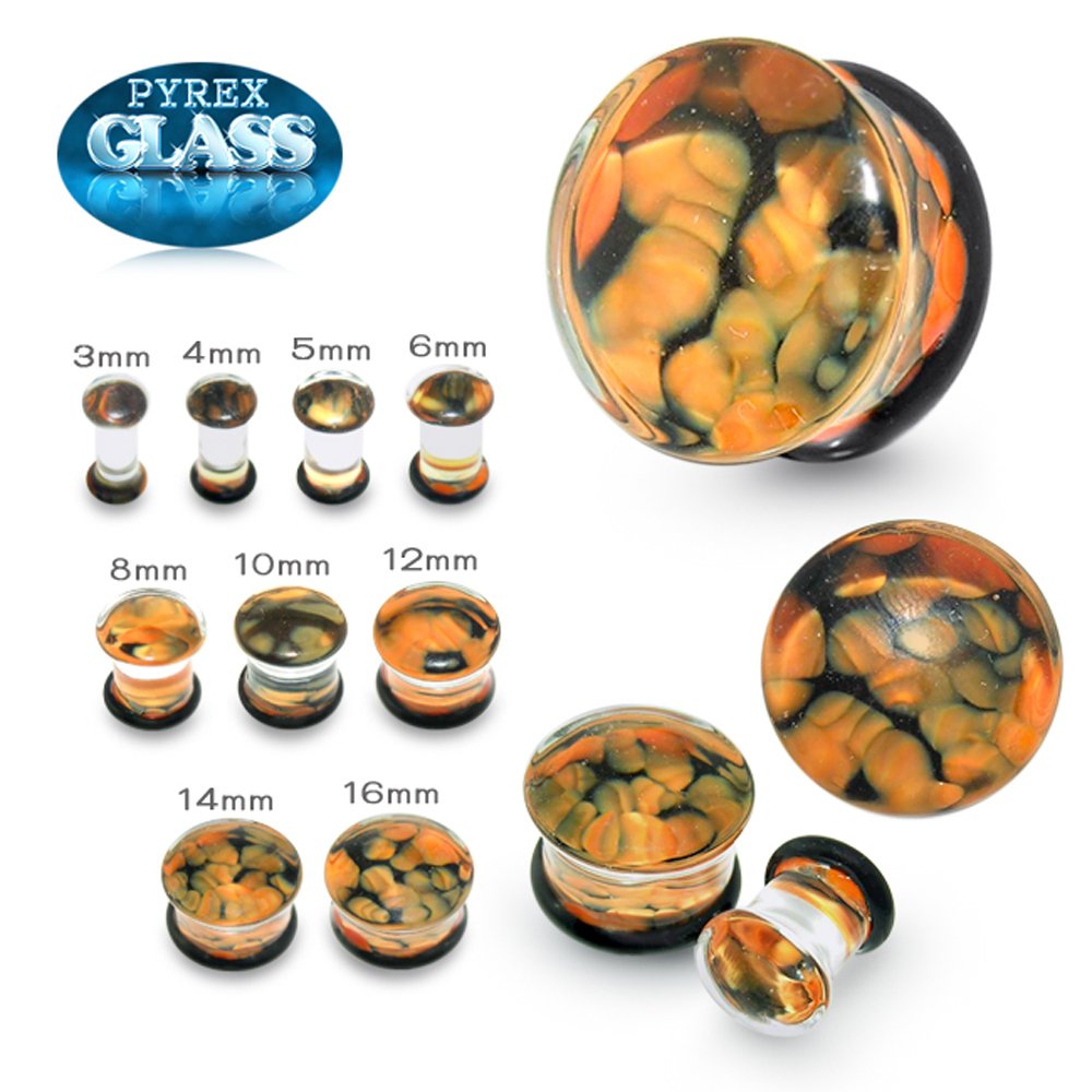 AtoZ Piercing 9/16 Inch - 14MM Orange Pebble in Pyrex Glass Double Flared Ear Plug Ear Plug - Sold by Piece