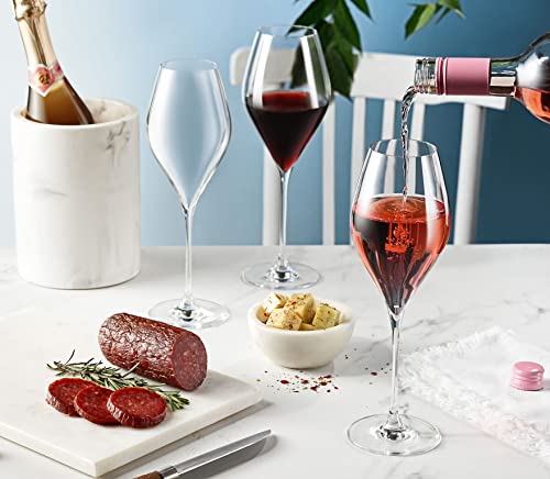 BENETI Modern Wine Glasses (Set of 4) 14 Ounces - Large Capacity, Tall Wine Glass, Drinking Glass for Wine, Champagne Flute Glasses