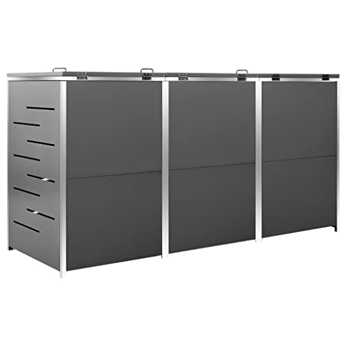Triple Wheelie Bin Shed,Outdoor Trash can Storage,Outdoor Toy Storage,Garden Shed,Includes Luxury Springs and Convenient Lid,for Backyards and Patios, 81.5"x30.5"x45.3" Stainless Steel,Lockable