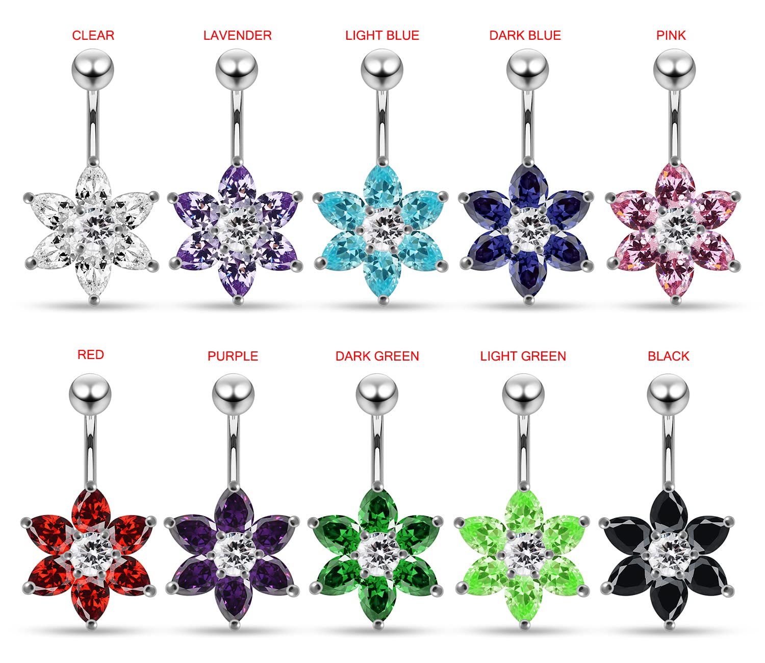 AtoZ Piercing Purple Gemstone Fancy Flower 925 Sterling Silver with Stainless Steel Belly Button Rings