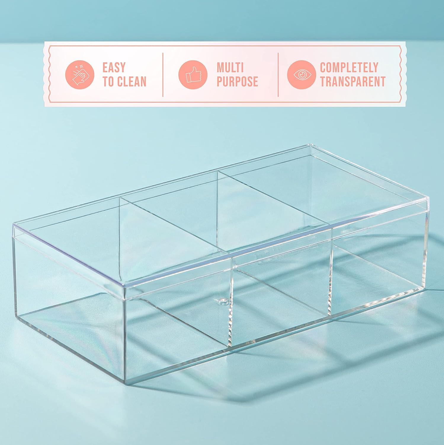 Hammont Rectangle Acrylic Box - Shelf Organizer Bins - Clear Storage Containers - Candy Party Favors | Bathroom Storage | Makeup Cosmetic Organization | Tall: 4"x4"x8" (3 Pack)