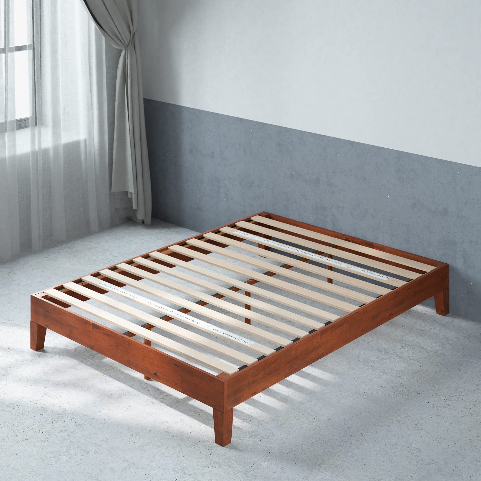 ZINUS Wen Deluxe Wood Platform Bed Frame / Solid Wood Foundation / Wood Slat Support / No Box Spring Needed / Easy Assembly, Full