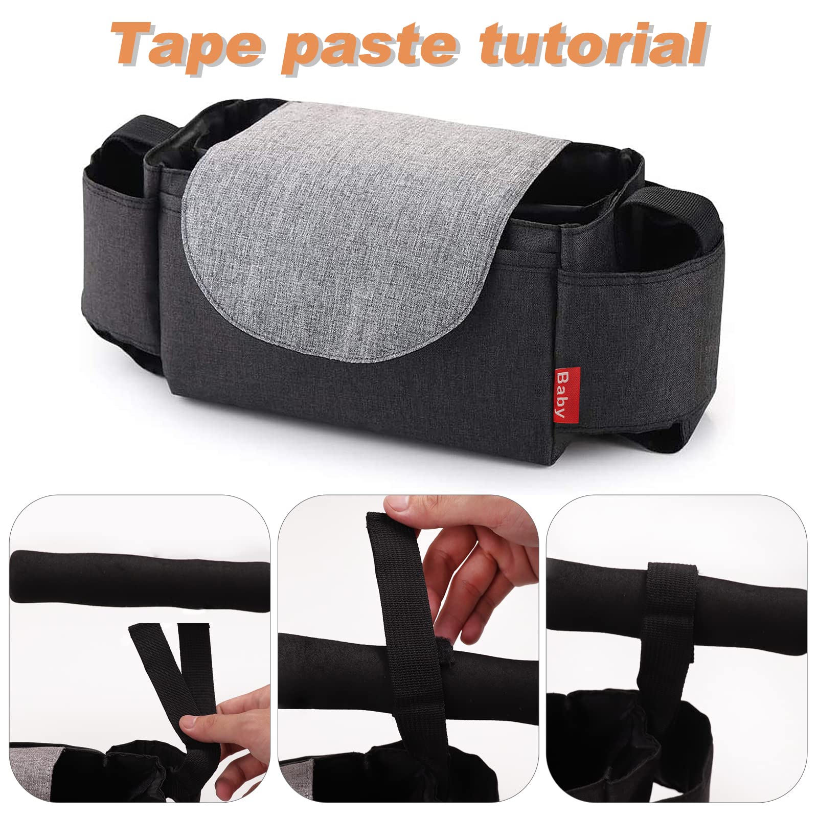 Baby Stroller Organizer,Universal Stroller Storage Bag,Stroller Accessories Bag with 2 Cup Holders,Adjustable Shoulder Strap,Portable Baby Bag,Stylish Universal Design Fits Any Strollers (Black)