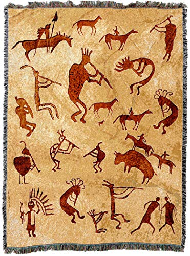 Kokopelli Petroglyphs Blanket - Southwest Cave Rock Art - Gift Tapestry Throw Woven from Cotton - Made in The USA (72x54)