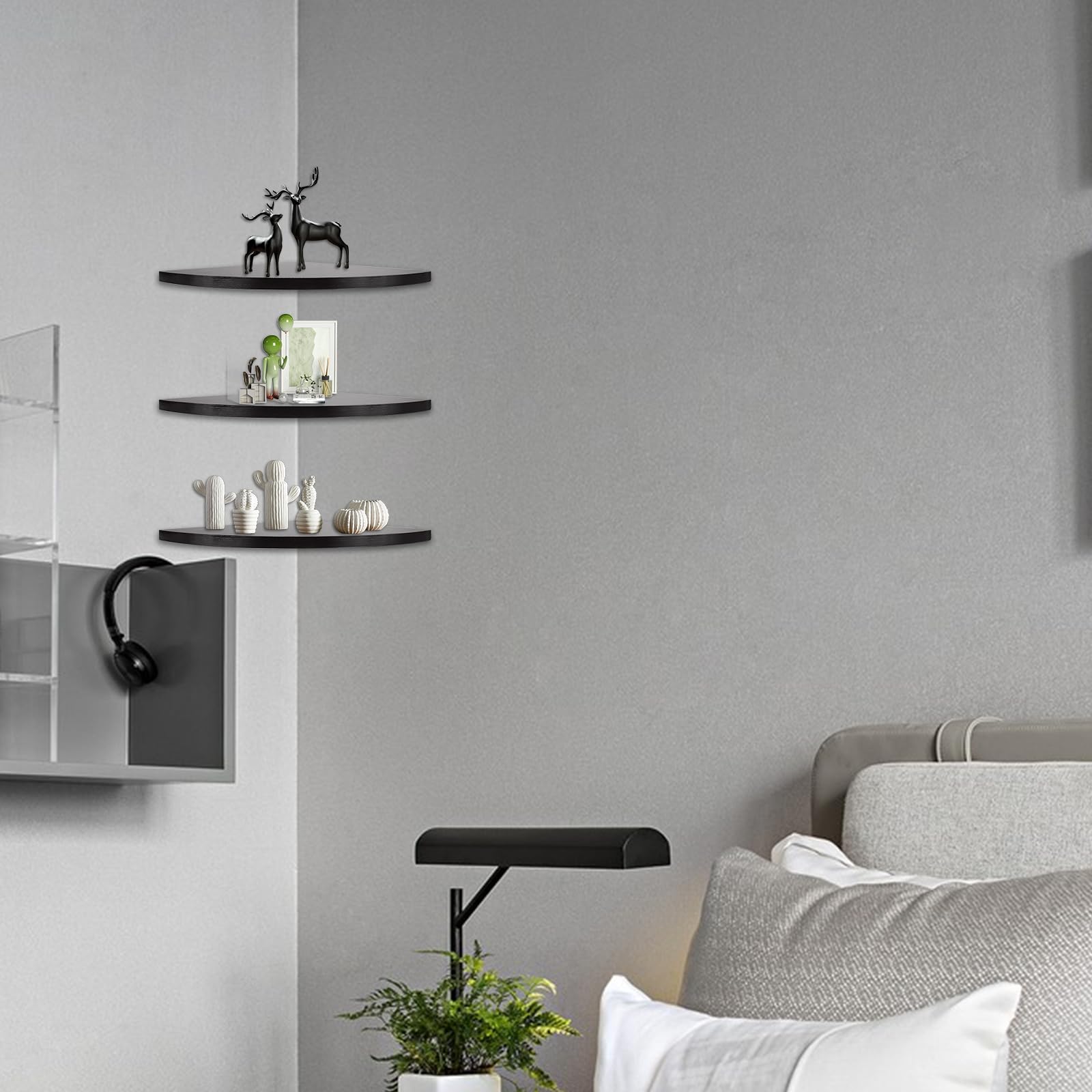 CYEAH 4 Pcs Corner Floating Shelves for Wall, 11.8 inch Corner Wall Shelves, Fan-Shaped Wall Mounted Corner Storage Display Shelving for Bathroom, Bedroom, Living Room, Kitchen