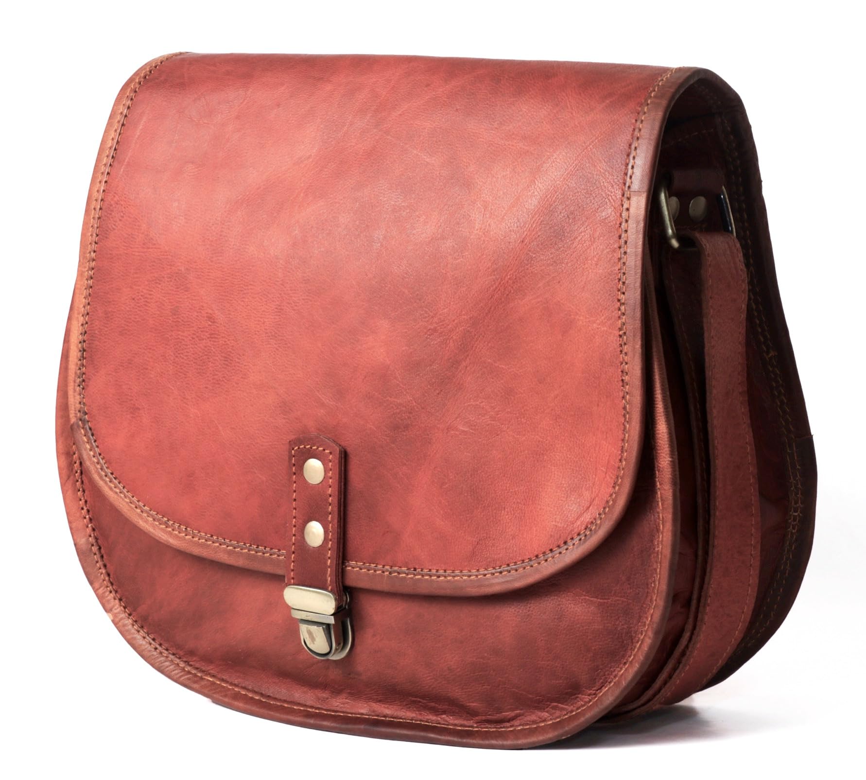 Firu-Handmade 12 inches Vintage Style Brown Leather Crossbody Bag Messenger Satchel Tablet Bag for Men and Women