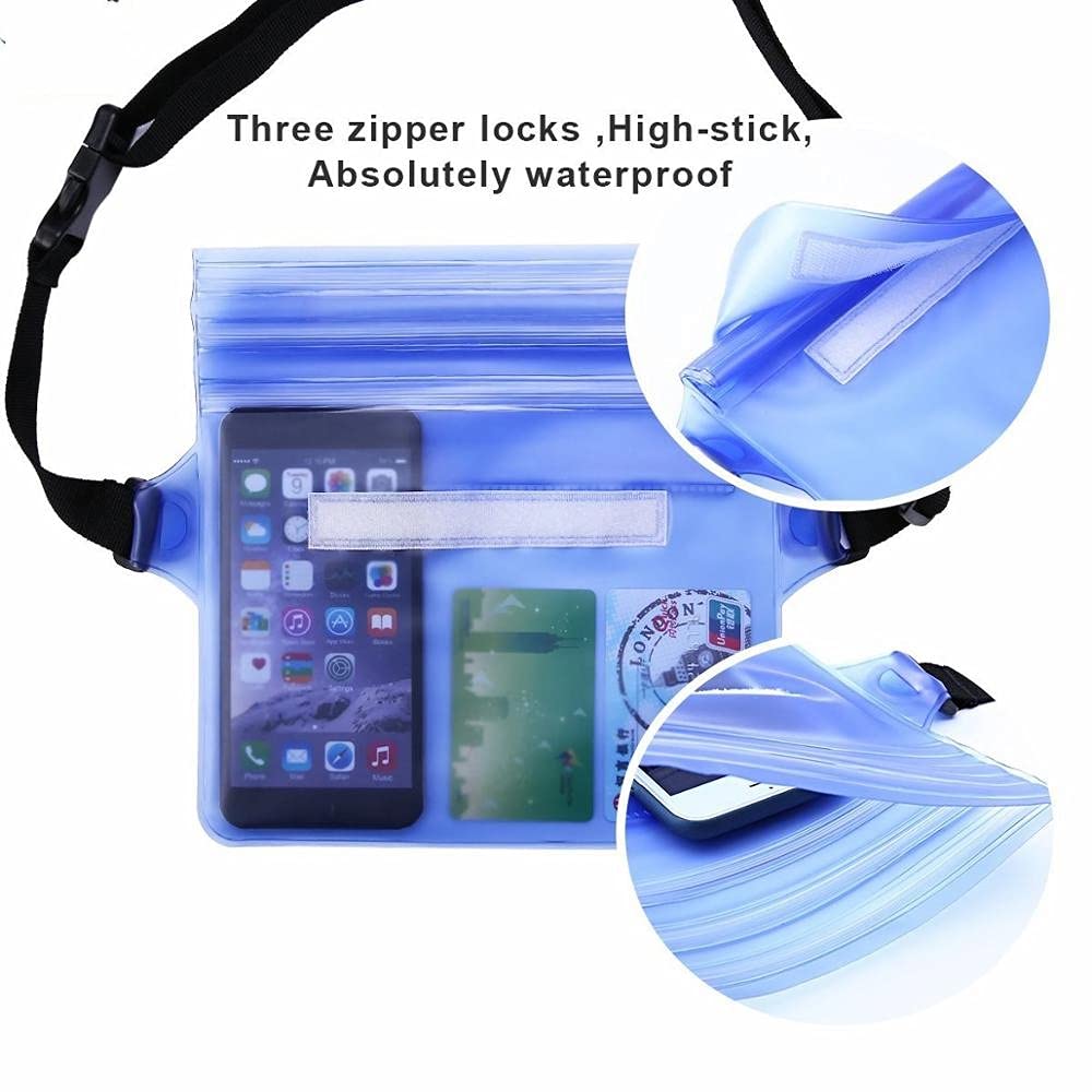 Beach Forward Waterproof Three Layer Pouch Fanny Pack With Adjustable Waist For Swimming, Hiking, and Fishing (Deep Blue)