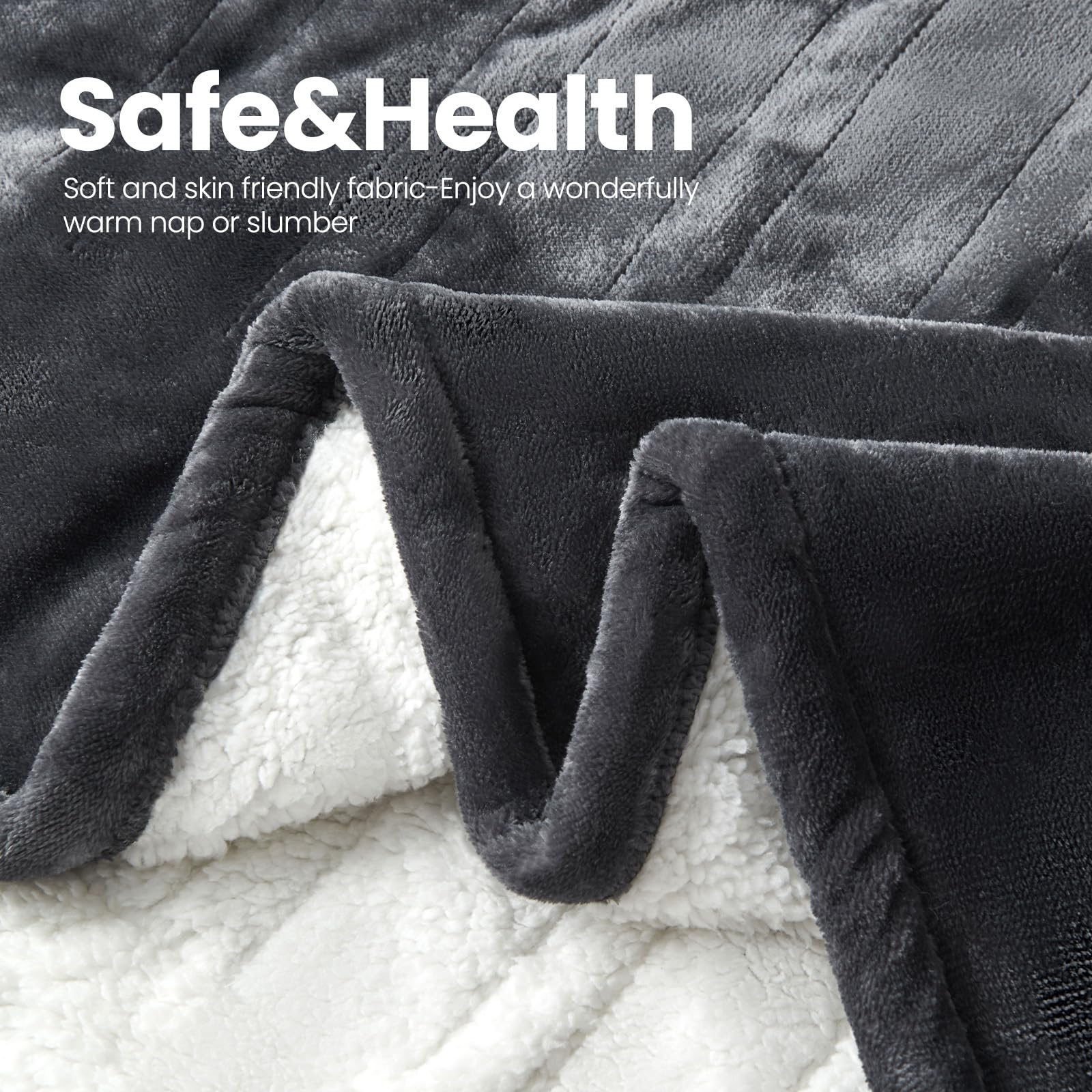 BENFOX Electric Heated Blanket,Flannel & Sherpa Heated Throw Blanket 50"x60",Fast Heating Soft Fleece Blanket with 6 Heating Levels & 4H Auto Off- Grey