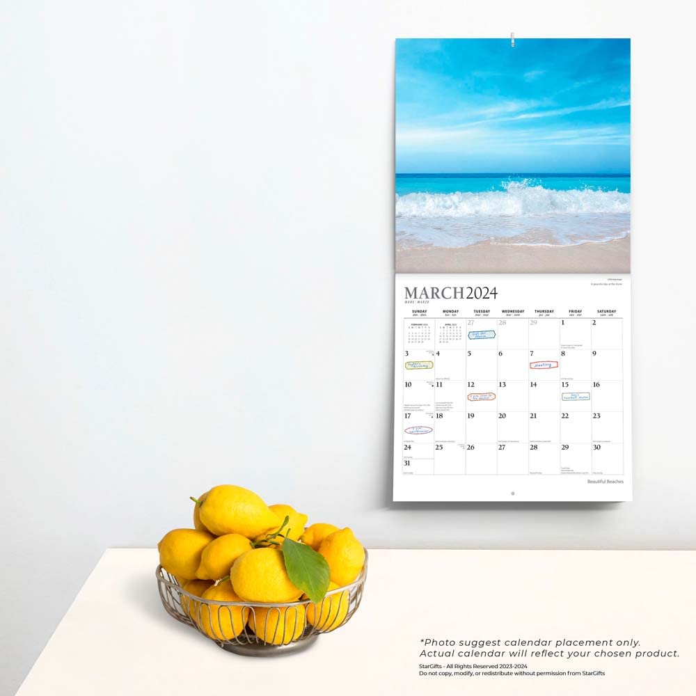 Beautiful Beaches | 2024 12 x 24 Inch Monthly Square Wall Calendar | Sticker Sheet | StarGifts | Travel Nature Tropical