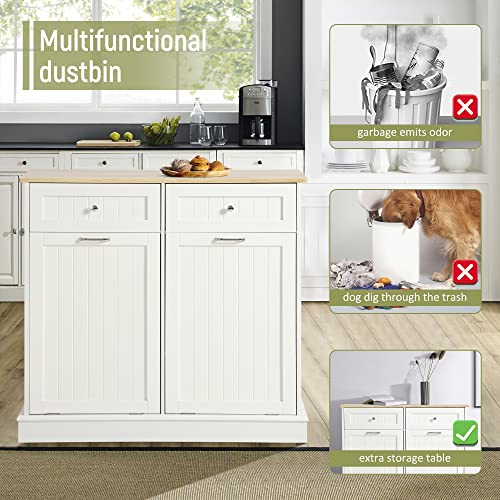 LOUVIXA Tilt Out Trash Can Cabinet Dog Proof with Double Wood Hidden Holder, Kitchen Free Standing Recycling Cabinet(White)