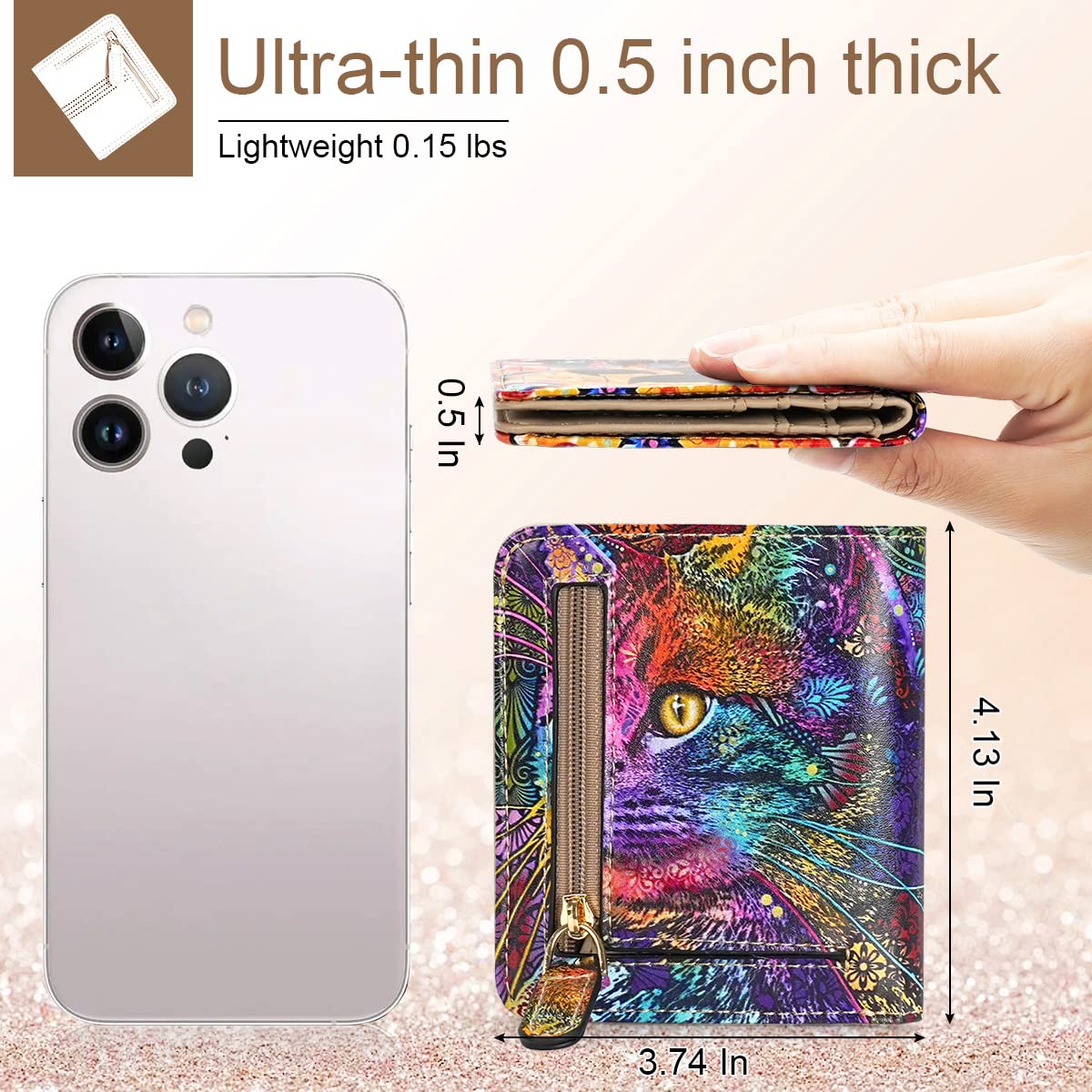 APHISON Womens Wallet, Slim Small Wallet for Women RFID Wallet Women Cartoon Microfiber Leather with ID Credit Card Holder Zipper Coin Pocket Bifold Compact Wallet Cat