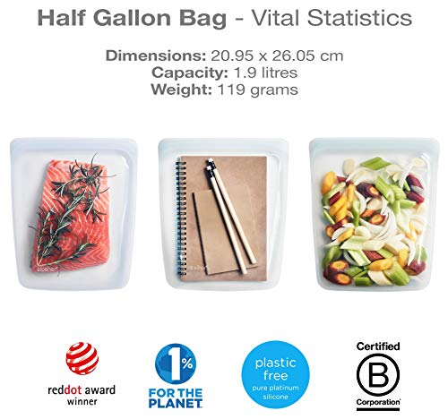 Stasher Re-Usable Food-Grade Platinum Silicone 64oz Bag for Eating from/Cooking, Freezing and Storing in/Sous Vide/Organising/Travelling, 26.05 cm x 20.95 cm, Clear