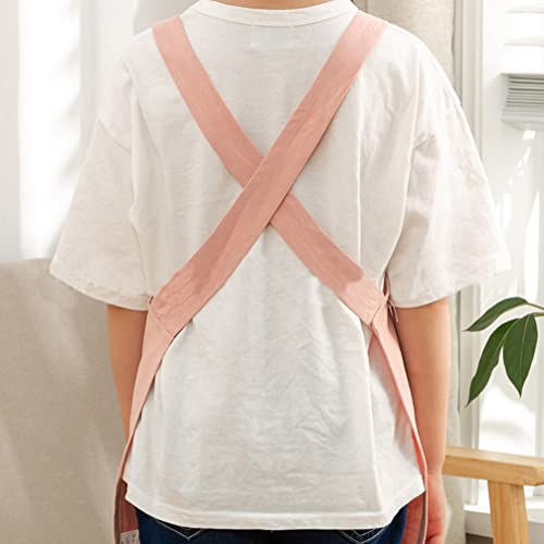 Kids Cotton Cross Back Aprons Children Chef Pure Child Apron with 2 Pockets for Baking Painting Cooking (Pink, One Size)