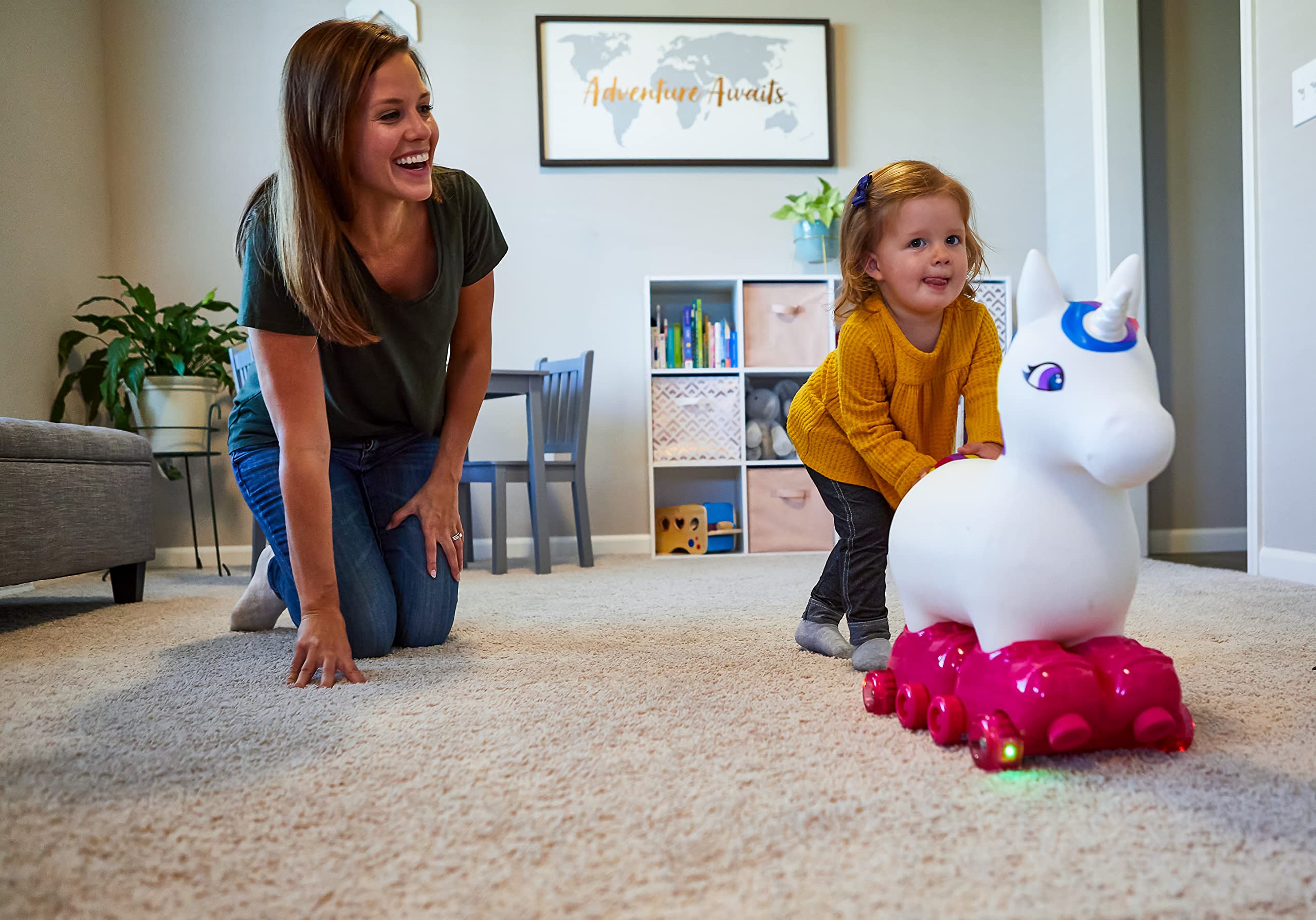 Kid Trax Silly Skaters Unicorn Toddler Foot to Floor Ride On Toy, Kids 1-3 Years Old, Soft and Inflatable, Single Rider, Light Up LED Rollerskates, White (KT1590)