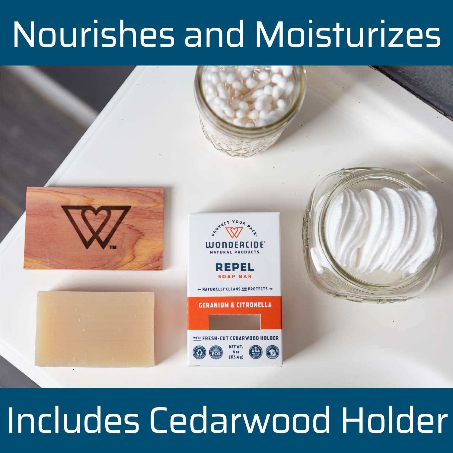 Wondercide - Repel Soap Bar for Kids & Family - Citronella & Geranium - With Natural Essential Oils, Coconut Oil, and Shea Butter - Gentle and Moisturizing - 4oz Bath Bar