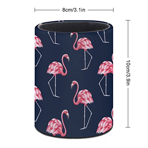 Beautiful Flamingo Pen Holder PU Leather Pencil Cup Cute Desk Organizer Makeup Brush Box for Home Office