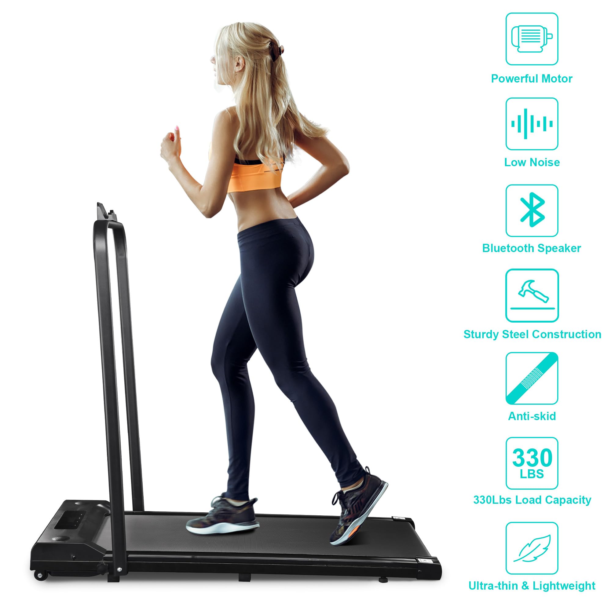 AW Folding Electric Treadmill Running Walking Fitness Machine with LCD Display Speaker for Home Office Gym Exercise Apartment Basement Workout