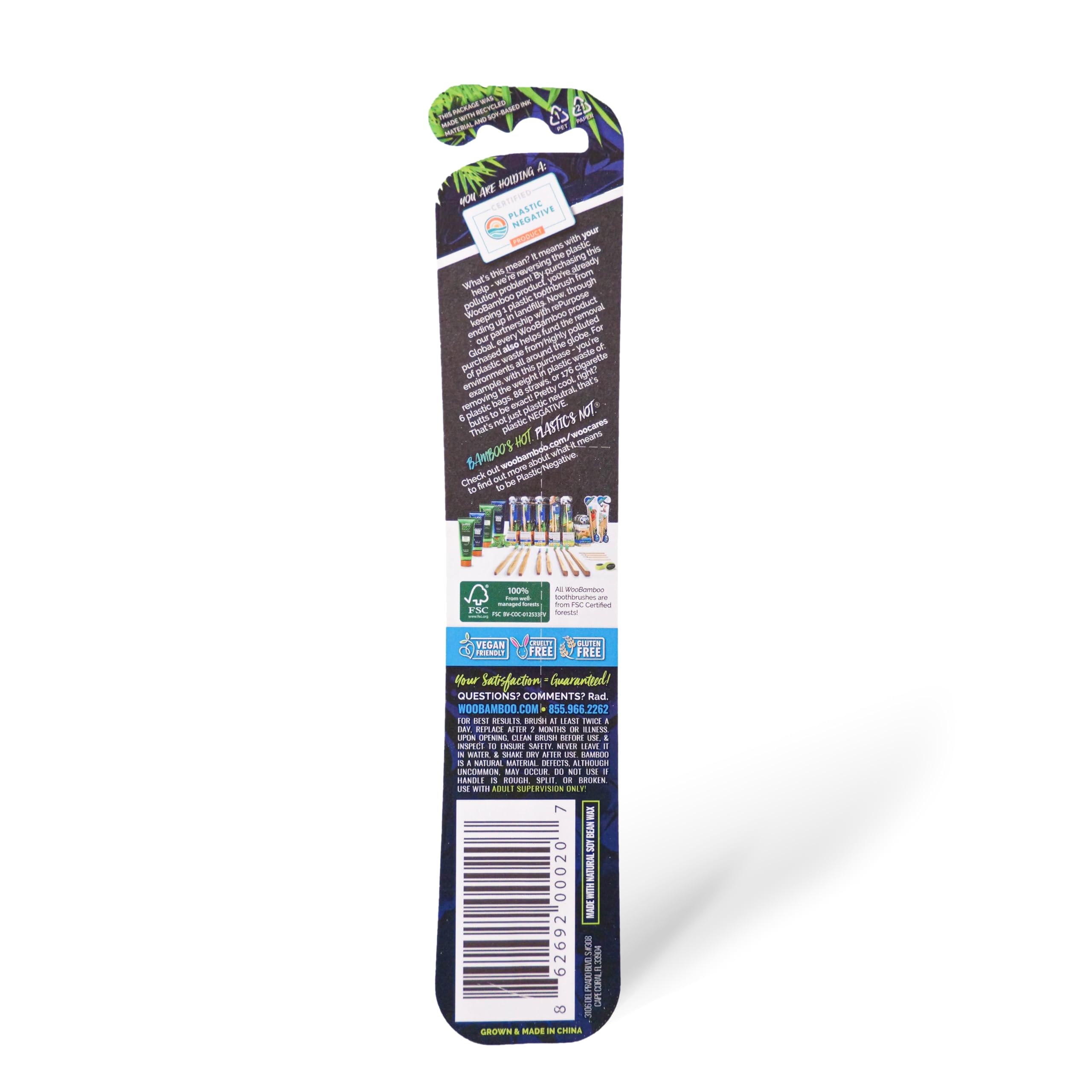 Woobamboo! Adult Soft Bamboo Toothbrush, Sustainable, Biodegradable handle, Dental-Grade Bristles, Plastic Negative (Pack of 1)